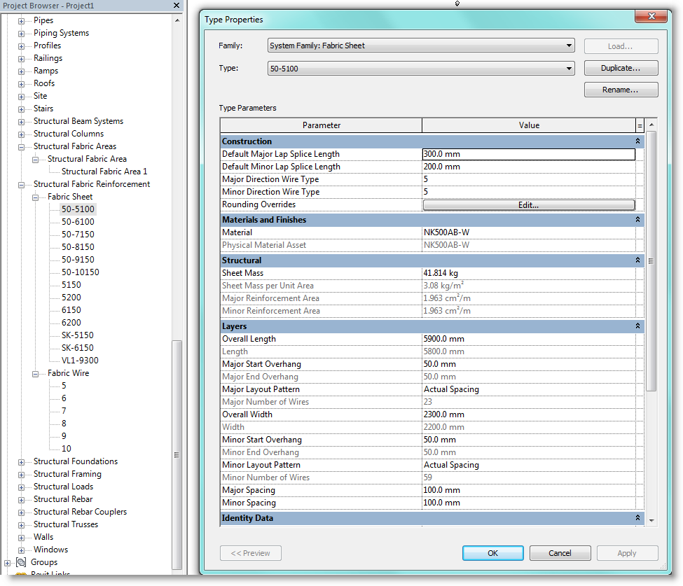 Description of elements in reinforcement - settings, rounding and numbers