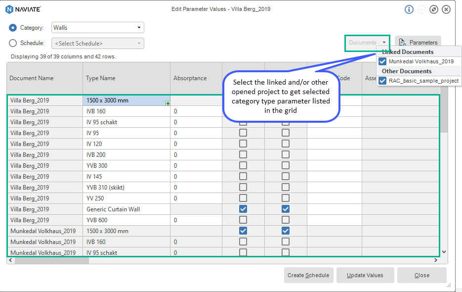 Edit parameter values on multiple elements with Naviate for Revit