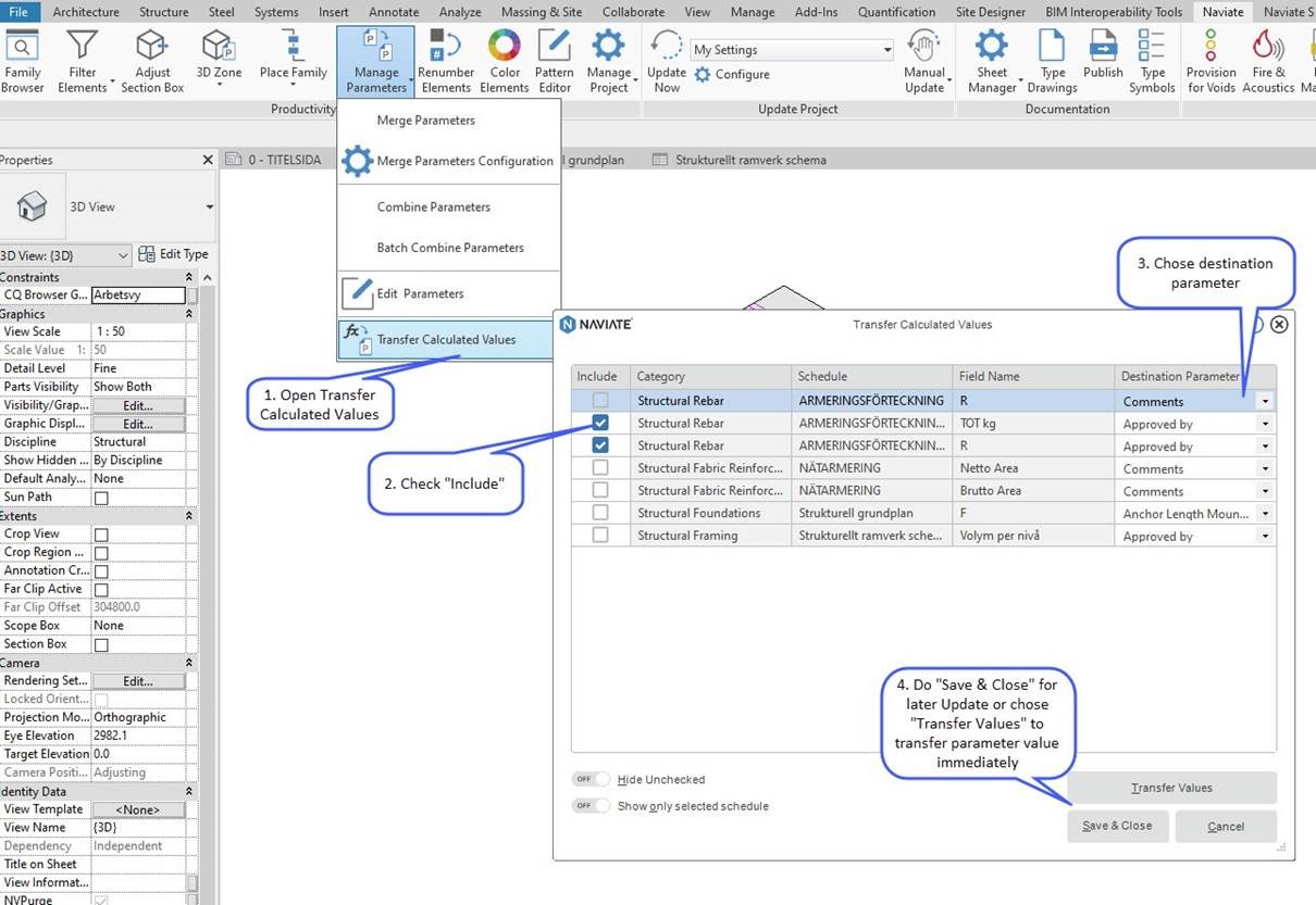 Manage calculated values within a Revit schedule with Naviate