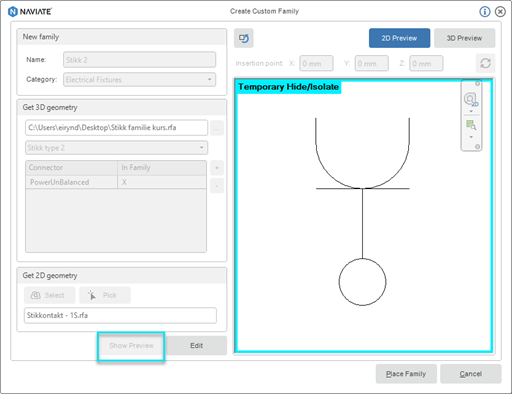 Create custom families with Naviate Electrical